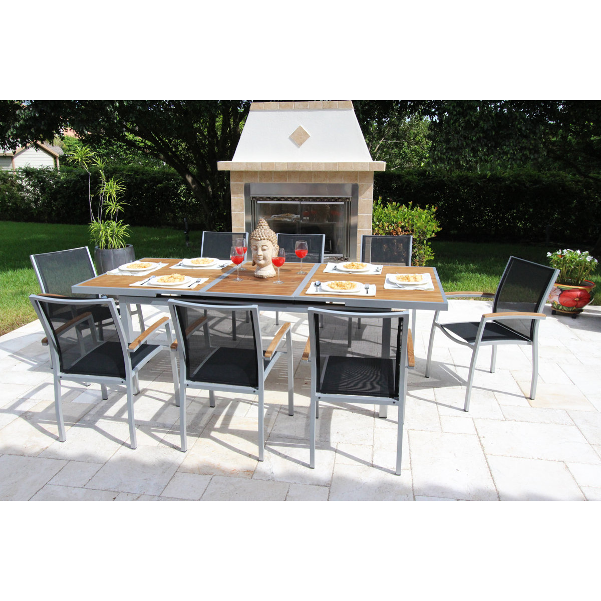 Wildon Home® Oel Light Gray 9-Piece Aluminum Outdoor Dining Set With Sling Set In Castaway ...